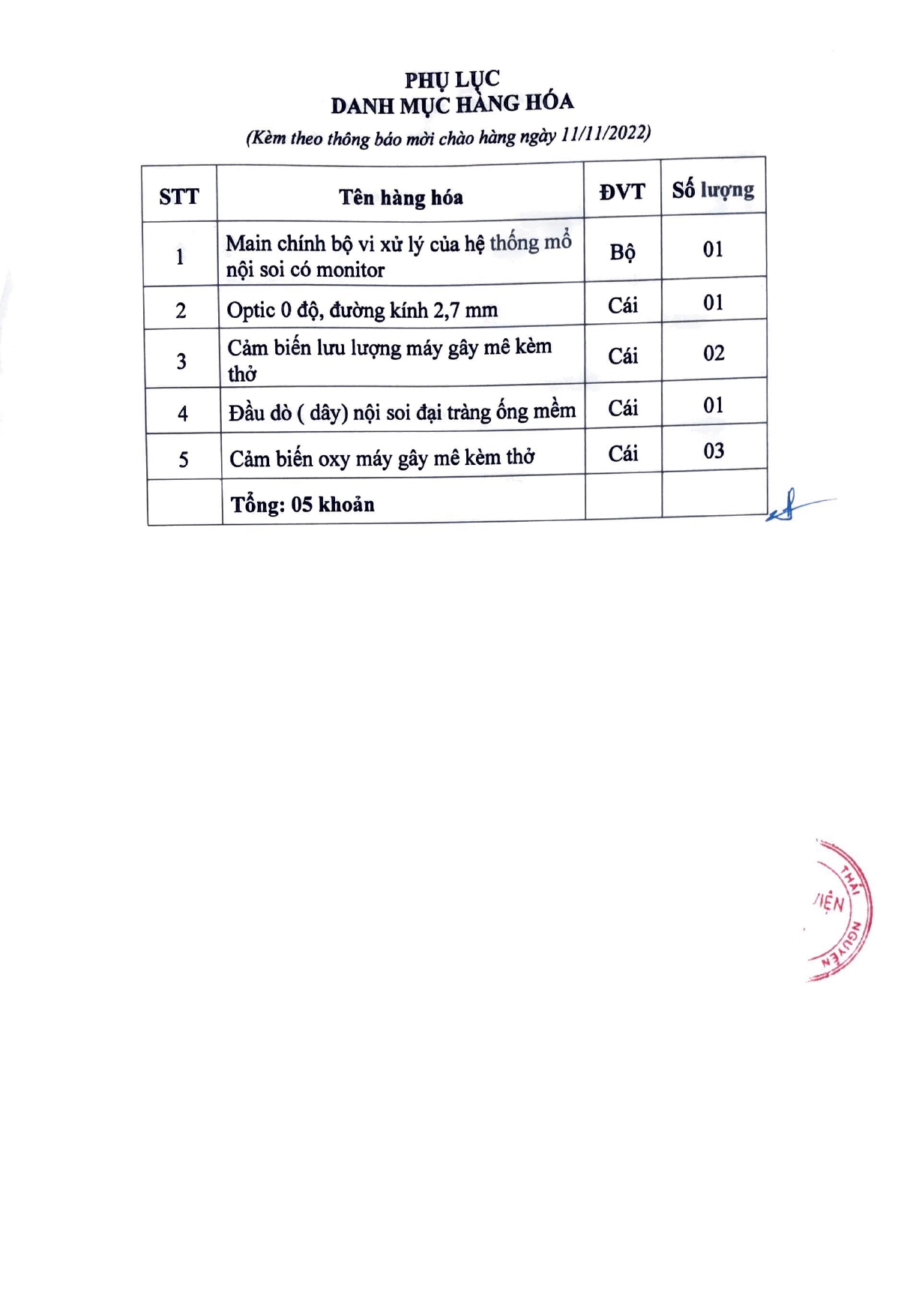 Thông báo mời chào giá mua linh kiên vật tư y tế
