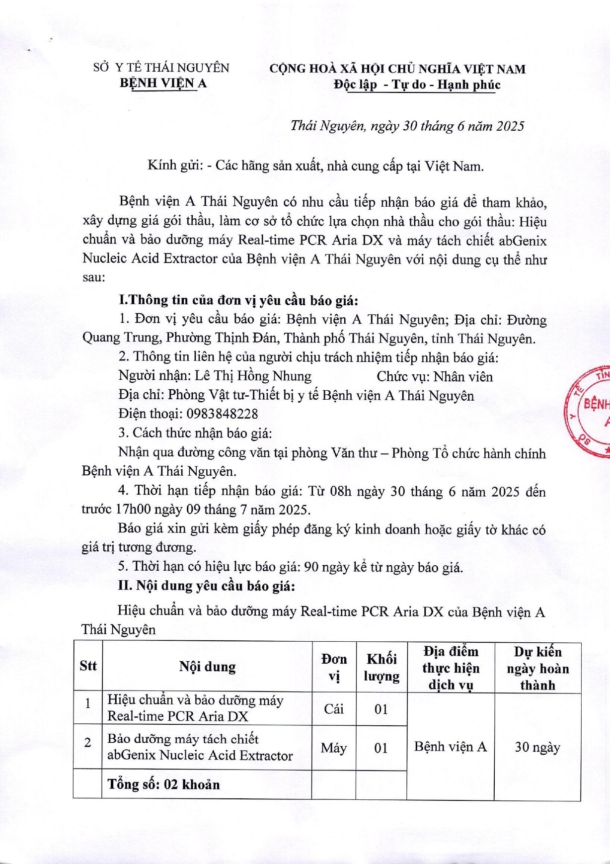 Thông báo mời chào giá gói thầu: Hiệu chuẩn và bảo dưỡng máy Real-time ...